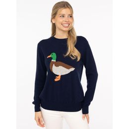 Strickpullover Zwillingsherz "Duck", Damen, Gr. M, blau (marine), Strick, Obermaterial: 100% Kaschmir, Pullover Strickpullover, Rundhals,aus reinem Kaschmir mit gro&szlig;er Ente