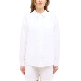 Langarmbluse Mustang "Damen Style Willow", Damen, Gr. 36, wei&szlig; (wei&szlig; 2045), Web, 75% Baumwolle, 25% Leinen, unifarben, relaxed fit, Blusen Langarmbluse