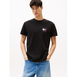 T-Shirt Tommy Jeans "TJM REG FLAG GRAPH BCKPRNT T EXT", Herren, Gr. L, schwarz, Single Jersey, Obermaterial: 100% Baumwolle, unifarben, regular fit normal, Rundhals, eingesetzt abgesteppte Kante, Shirts T-Shirt, Mit Rundhalsausschnitt