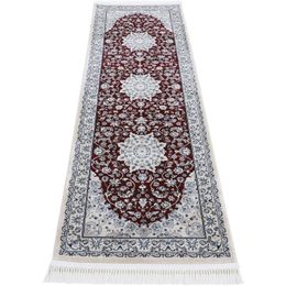 Teppich CarpetFine "Nain Diane, auch als L&auml;ufer", rot, B:80cm H:8mm L:600cm, Polyester, Polypropylen, Teppiche, Teppich, Kurzflor mit Fransen, Vintage Orient Look, Wohnzimmer