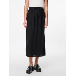 Sommerrock Pieces "PCPIA MW ANKLE SKIRT WVN NOOS", Damen, Gr. L (40), schwarz, Web, Obermaterial: 70% Viskose, 30% Leinen, unifarben, kn&ouml;chellang, R&ouml;cke Sommerrock, mit Leinen