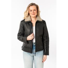 Lederjacke Mauritius "MWIske", Damen, Gr. XXL, anthrazit, Fellimitat: 100% Polyester. Obermaterial: 100% Schafsleder. Futter: 100% Baumwolle. &Auml;rmelfutter: 100% Polyester, regular fit h&uuml;ftbedeckend, abgesteppte Kante, Jacken Lederjacke, mit Umlegekragen
