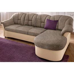 Ecksofa DOMO collection "Flores Schlafsofa, B/T/H: 233/142/86 cm, L-Form", braun (creme, beige, braun), B:231cm H:84cm T:142cm, Kunstleder SOFTLUX / Struktur ( 90% Polyester, 10% Polyacryl );NaturLEDER (echtes Rindsleder) in Sitz und R&uuml;cken. Korpus in passendem Kunstleder SOFTLUX bezogen;Microfaser PRIMABELLE (100% Polyester) / Struktur ( 100% Polyester ), Sofas, Ecksofa, wahlweise mit Bettfunktio