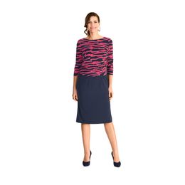 2-in-1-Kleid, Damen, Gr. 54, N-Gr, blau (marine, pink), Web, Obermaterial: 95% Polyester, 5% Elasthan, HERMANN LANGE Collection, bedruckt, unifarben, figurbetont knielang, U-Boot-Ausschnitt, Kleider 2-in-1-Kleid, unifarbener Rock, mit grafischem Muster