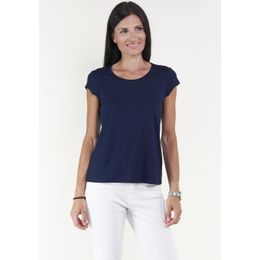 T-Shirt Seidel Moden, Damen, Gr. 44, blau (navy), Jersey, Obermaterial: 95% Viskose, 5% Elasthan, unifarben, figurumspielend h&uuml;ftlang, Rundhals, abgesteppte Kante, Shirts T-Shirt, mit Kappen&auml;rmel, MADE IN GERMANY