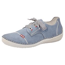 Schn&uuml;rschuh Rieker, Damen, Gr. 41, blau (jeansblau), Velourslederimitat, Schuhe Schn&uuml;rschuh, Halbschuh, Freizeitschuh, Schn&uuml;rer mit toller Ziernaht
