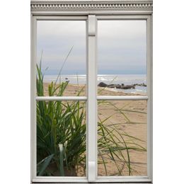 Wandsticker queence "Strand", beige (natur), B:40cm H:60cm T:0,1cm, Wandtattoos, Wandsticker, Wandsticker, Wandbild, selbstklebend, 3D, Fenster
