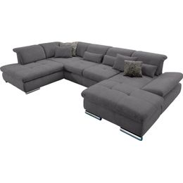 Wohnlandschaft "SO 4100 komfortable Federkernunterfederung, inkl. Kopfteilverstellung", grau (grau 20), B:365cm H:80cm T:225cm, SET ONE BY Musterring, Sofas, Wohnlandschaft, wahlweise Bettfunktion und Sitztiefenverstellung, U-Form