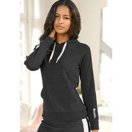 Kapuzensweatshirt BENCH. LOUNGEWEAR, Damen, Gr. 36/38, schwarz-wei&szlig; (schwarz, wei&szlig;), Jersey, Obermaterial: 60% Baumwolle, 40% Polyester, unifarben mit Farbeinsatz, Basic, bequem h&uuml;ftlang, Rippb&uuml;ndchen, Sweatshirts Kapuzensweatshirt, mit Seitenstreifen und K&auml;ngurutasche, Loungewear
