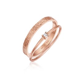 Ring-Set Elli "Ring Stapelring Kristall Solit&auml;r Bandring Set 925 Silber" Gr. 58, rosa (rosegold), Fingerringe, Damen, 58,mit Stein, Silber 925 (Sterlingsilber), 2mm, Ring-Set