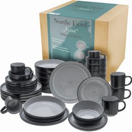 Kombiservice Creatable "Nordic Fjord", grau, 30 Stk., Steinzeug, Geschirr-Sets, Kombiservice, je 6 Speiseteller, Suppenteller, Dessertteller, Schalen, Kaffeebecher
