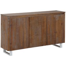 Sideboard OTTO HOME "Lagos", braun (braun, geb&uuml;rstet), B:140cm H:80cm T:35cm, Massivholz, Sideboards, Sideboard, Kommode aus massivem Kiefernholz, mit wei&szlig; lackiertem Beingestell