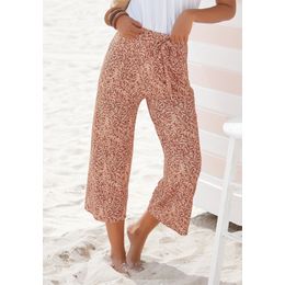 Beach Time Culotte BEACHTIME, Damen, Gr. 36, N-Gr, rot (rot bedruckt), Jersey, Obermaterial: 95% Viskose, 5% Elasthan, bedruckt, figurumspielend 3/4-L&auml;nge, Hosen Culotte, mit Bl&auml;tterdruck und Bindeband, luftig-leichte Sommerhose, Topseller