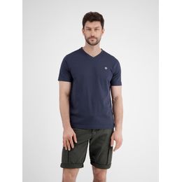 T-Shirt Lerros, Herren, Gr. S, blau (classic navy), Single Jersey, Obermaterial: 100% Baumwolle, gestreift, regular fit taillenbedeckt, V-Ausschnitt, Shirts T-Shirt, mit Logo Stickerei