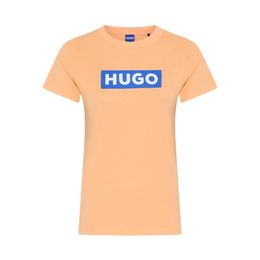 T-Shirt HUGO BLUE "Classic Tee", Damen, Gr. XL, light, pastel orange 830, Single Jersey, Obermaterial: 100% Baumwolle, unifarben, k&ouml;rpernah normal, Rundhals, abgesteppte Kante, Shirts T-Shirt, mit Rundhals, Logodruck