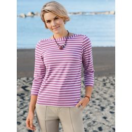 3/4-Arm-Shirt Casual Looks "Ringelshirt", Damen, Gr. 50, lila (violett), 95% Baumwolle, 5% Elasthan, gemustert, gestreift, mehrfarbig, U-Boot-Ausschnitt, Shirts 3/4-Arm-Shirt