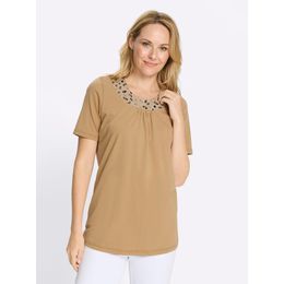 T-Shirt Classic Basics "Kurzarm-Shirt", Damen, Gr. 46, camel, 100% Baumwolle, gemustert, mehrfarbig, Rundhals, Shirts T-Shirt