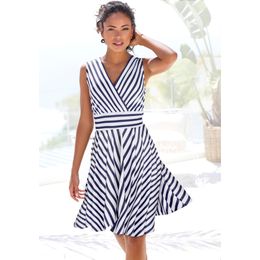 Sommerkleid Lascana, Damen, Gr. 38, N-Gr, blau (marine, wei&szlig;, gestreift), Jersey, Obermaterial: 95% Polyester, 5% Elasthan, figurumspielend kniefrei, V-Ausschnitt, Kleider Sommerkleid, mit Streifenprint, Wickelkleid, tailliertes Minikleid, casual-chic, Topseller