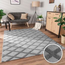 Teppich Paco Home "Utrecht 642", grau, B:160cm H:4mm L:220cm, Polyester, Teppiche, Teppich, Kurzflor, Uni Farben, 3D-Design, Rauten Muster, Hoch-Tief Effekt