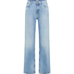 Weite Jeans Mustang "Madison Wide", Damen, Gr. 31, L&auml;nge 34, blau (medium bleach), Denim/Jeans, Obermaterial: 73% Baumwolle, 26% Lyocell, 1% Elasthan, unifarben, weit kn&ouml;chellang, Jeans Weite Jeans