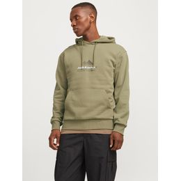Jack & Jones Kapuzensweatshirt JACK & JONES "JCOLIMA LOGO SWEAT HOOD BF", Herren, Gr. S, silber (silber sage), angeraute Sweatware, Obermaterial: 70% Baumwolle, 30% Polyester, unifarben, loose fit, Rundhals, Rippb&uuml;ndchen, Sweatshirts Kapuzensweatshirt