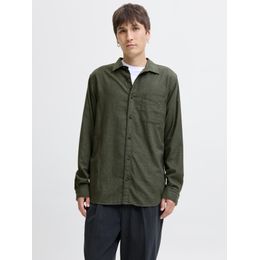 Jack & Jones Langarmhemd JACK & JONES "JJECLASSIC MELANGE SHIRT L/S NOOS", Damen, Gr. XS, N-Gr, gr&uuml;n (rosin), Web, Obermaterial: 100% Baumwolle, comfort fit, Hemden Langarmhemd