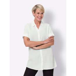 Longbluse Classic Basics, Damen, Gr. 56, wei&szlig;, 100% Polyester, unifarben, V-Ausschnitt, Blusen Longbluse