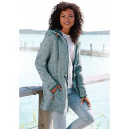 Fleecejacke Lascana, Damen, Gr. 36/38, blau (petrol), Fleece, Obermaterial: 100% Polyester, unifarben, Jacken Fleecejacke, mit Kapuze, Topseller