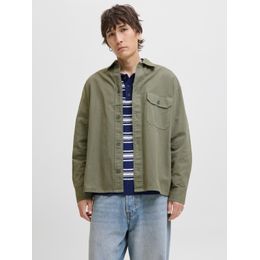 Jack & Jones Langarmhemd JACK & JONES "JJEDOVER OVERSHIRT LS SN", Herren, Gr. S, N-Gr, dusty olive, Web, Obermaterial: 100% Baumwolle, unifarben, weit, Hemden Langarmhemd