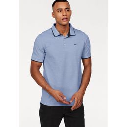 Jack & Jones Poloshirt JACK & JONES "JJEPAULOS Poloshirt mit klassischem Kragen und figurbetonter Form", Herren, Gr. M, blau (mittelblau), Piqu&eacute;, Obermaterial: 100% Baumwolle, unifarben mit Farbeinsatz, schmal, Shirts Poloshirt, Logostickerei, modisch, schmal, Baumwolle, Polokragen