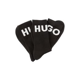Freizeitsocken HUGO UNDERWEAR "3P QS ICONIC CC 1", Herren, Gr. 43-46, schwarz (schwarz 001), Baumwollmischung, elastisch, Socken Freizeitsocken, mit HUGO Logostickerei in Kontrastfarbe