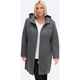 Wintermantel sheego, Damen, Gr. 46, anthrazit, meliert, 90% Polyester, 10% Wolle, M&auml;ntel Wintermantel