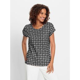 Print-Shirt Casual Looks "Print-Shirt", Damen, Gr. 48, schwarz (schwarz, ecru, bedruckt), 100% Baumwolle, gemustert, mehrfarbig, Rundhals, Shirts Print-Shirt