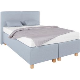 Boxspringbett, blau (strukturstoff hellblau), Liegefl&auml;che B/L: 140cm x 200cm, H2, Bonnell-Federkernmatratze, Westfalia Schlafkomfort, Komplettbetten, Boxspringbett, mit Zierkissen