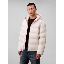 Steppjacke Calvin Klein Jeans "LS NYLON MONOGRAM PUFFER JKT", Herren, Gr. XXL, chalk, Web, Obermaterial: 100% Polyamid, regular fit normal, Rundhals, eingesetzt gerader Abschluss, Jacken Steppjacke, Mit Rundhalsausschnitt, regular fit