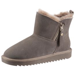 Winterboots Ara "ALASKA Short Zip", Damen, Gr. 41, grau (taupe zip), Lammfell, Veloursleder, unifarben, Schuhe Winterboots, Stiefel aus echtem Lammfell mit Rei&szlig;verschluss, G-Weite (weit)