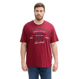 T-Shirt Tom Tailor PLUS, Herren, Gr. 3XL, deep rot, Single Jersey, Obermaterial: 100% Baumwolle, bedruckt, bequem h&uuml;ftbedeckend, Rundhals, Shirts T-Shirt, mit Logo-Print