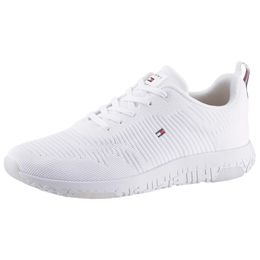 Sneaker Tommy Hilfiger "CORPORATE KNIT RIB RUNNER", Herren, Gr. 44, wei&szlig;, Textil, Schuhe Sneaker, Freizeitschuh, Halbschuh, Schn&uuml;rschuh mit seitlicher Logoflagge