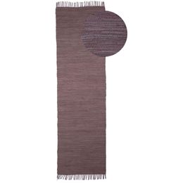 Teppich CarpetFine "Kelim Chindi uni, auch als L&auml;ufer", lila (mauve), B:70cm H:5mm L:240cm, Baumwolle, Teppiche, Teppich, Wendeteppich, reine Baumwolle, handgewebt, Uni-Farben, mit Fransen