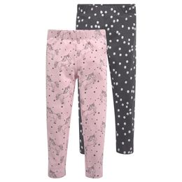 Leggings Kidsworld "2er Pack Leggings f&uuml;r kleine M&auml;dchen", M&auml;dchen, Gr. 140/146, N-Gr, rosa (rosa, gemustert, anthrazit, gepunktet), Jersey, Obermaterial: 95% Baumwolle, 5% Elasthan, bedruckt, gemustert, eng lang, Hosen Leggings, mit Pferde-Allover