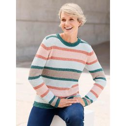 Rundhalspullover Classic Basics "Rundhals-Pullover", Damen, Gr. 54, rosa (kalkmint, rosenholz, geringelt), 100% Polyester, gemustert, gestreift, mehrfarbig, Pullover Rundhalspullover