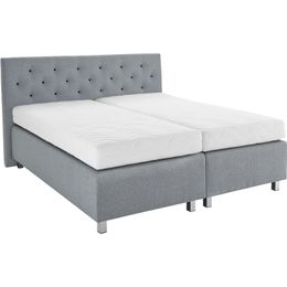 Boxspringbett, grau (hellgrau), B:214cm L:210cm, Bezug Unterbox und Kopfteil: Strukturstoff (77% Polyester und 23% Viskose);Bezug Obermatratze 100% Polyester, Westfalia Schlafkomfort, Komplettbetten, Boxspringbett, in diversen Ausf&uuml;hrungen