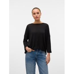 V&eacute;ro Moda Rundhalspullover VERO MODA "VMBRIANNA 3/4 PULLOVER BOO REP", Damen, Gr. M, schwarz (schwarz detail:with solid), Feinstrick, Obermaterial: 58% Viskose, 38% Polyester, 4% Elasthan, unifarben, relaxed fit Po-bedeckend, Rundhals, Pullover Rundhalspullover