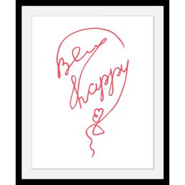 Bild queence "Be Happy", schwarz (farbe rahmen: schwarz, farbe bild(er): schwarz), B:50cm H:70cm T:3cm, Acrylglas, Holz, Papier, Bilder, Bild, HD Premium Poster-Druck inkl. Holzrahmen