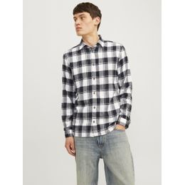 Jack & Jones Langarmhemd JACK & JONES "JJJOSHUA FALL BUFFALO SHIRT LS", Herren, Gr. M, N-Gr, wei&szlig; (cloud dancer), Web, Obermaterial: 60% Baumwolle, 40% Polyester, kariert, slim fit, 2-Knopf-Manschette, Hemden Langarmhemd