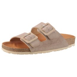Pantolette VERBENAS "Randell Velour", Damen, Gr. 42, grau (taupe), Veloursleder, Schuhe Pantolette, Sommerschuh, Flat, Hausschuh mit Softfu&szlig;bett