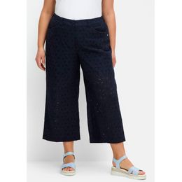 Culotte sheego, Damen, Gr. 56, Normalgr&ouml;&szlig;en, blau (tiefblau), 100% Baumwolle, unifarben, Hosen Culotte