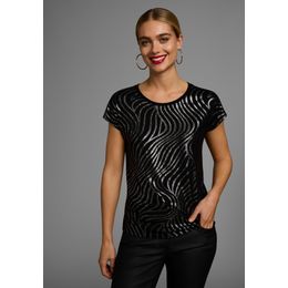 Rundhalsshirt Laura Scott, Damen, Gr. 38, schwarz, Single Jersey, Obermaterial: 95% Viskose, 5% Elasthan, bedruckt, gemustert, metallic, unifarben, figurumspielend h&uuml;ftbedeckend, Rundhals, angeschnitten, Shirts Rundhalsshirt, Kurzarm, figurumspielend, aus elastischem Single Jersey, Topseller