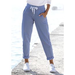 Sweathose ELBSAND "Brinja", Damen, Gr. S (36), N-Gr, blau, angeraute Sweatware, Obermaterial: 95% Baumwolle, 5% Elasthan, unifarben, figurumspielend lang, Hosen Sweathose, mit Logoprint am Bund und Taschen, Jogginghose, Relaxhose, Topseller