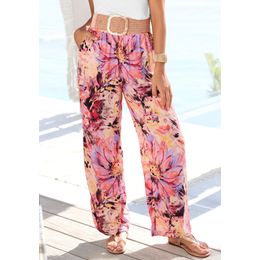 Palazzohose Lascana, Damen, Gr. 44, N-Gr, pink (pink bedruckt), Web, Obermaterial: 100% Viskose, bedruckt, figurumspielend bodenlang, Hosen Palazzohose, mit Alloverprint, Topseller